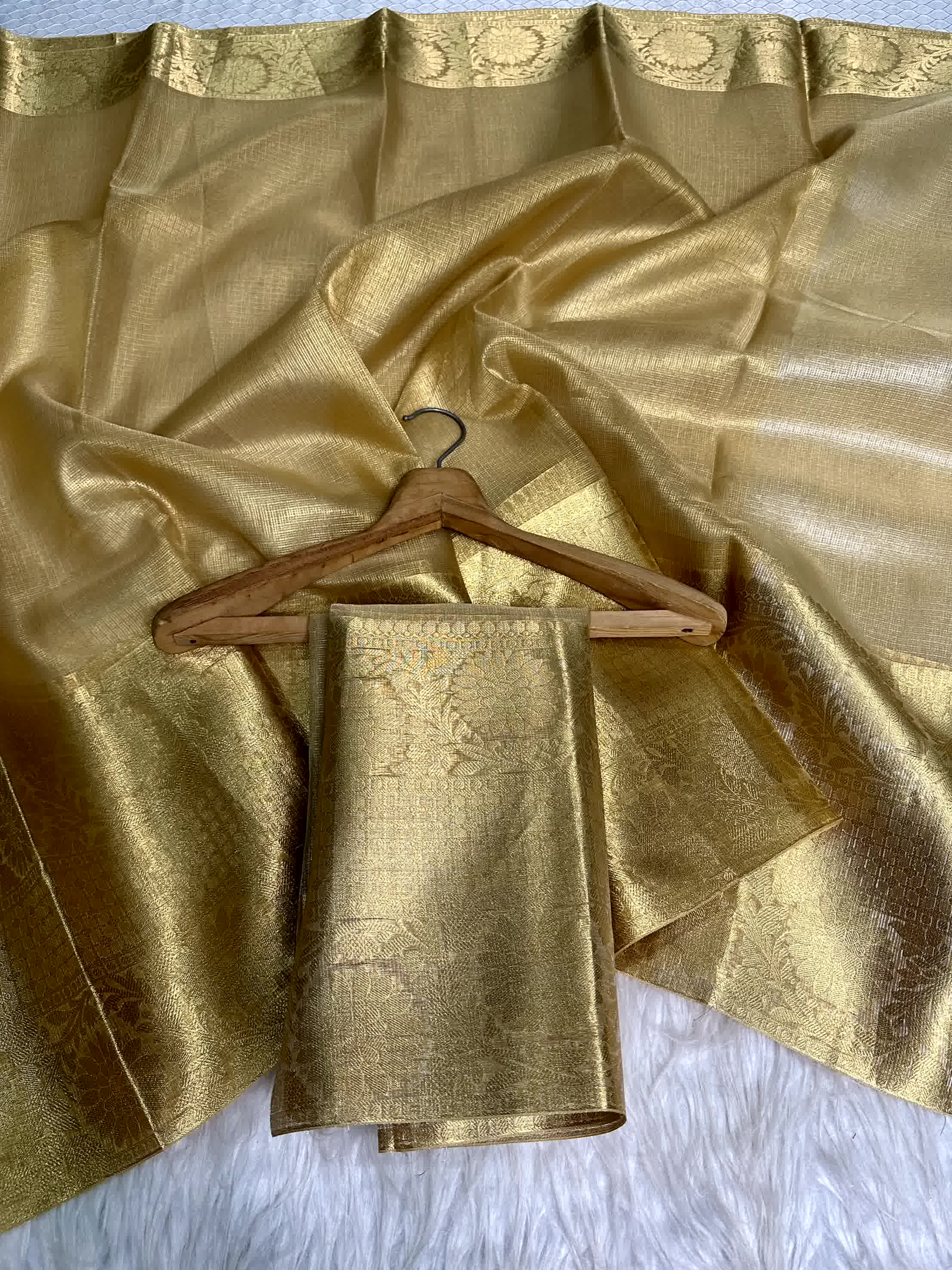 Golden Shade Kota Tissue Silk Banarasi Saree – Unique Threads Sarees