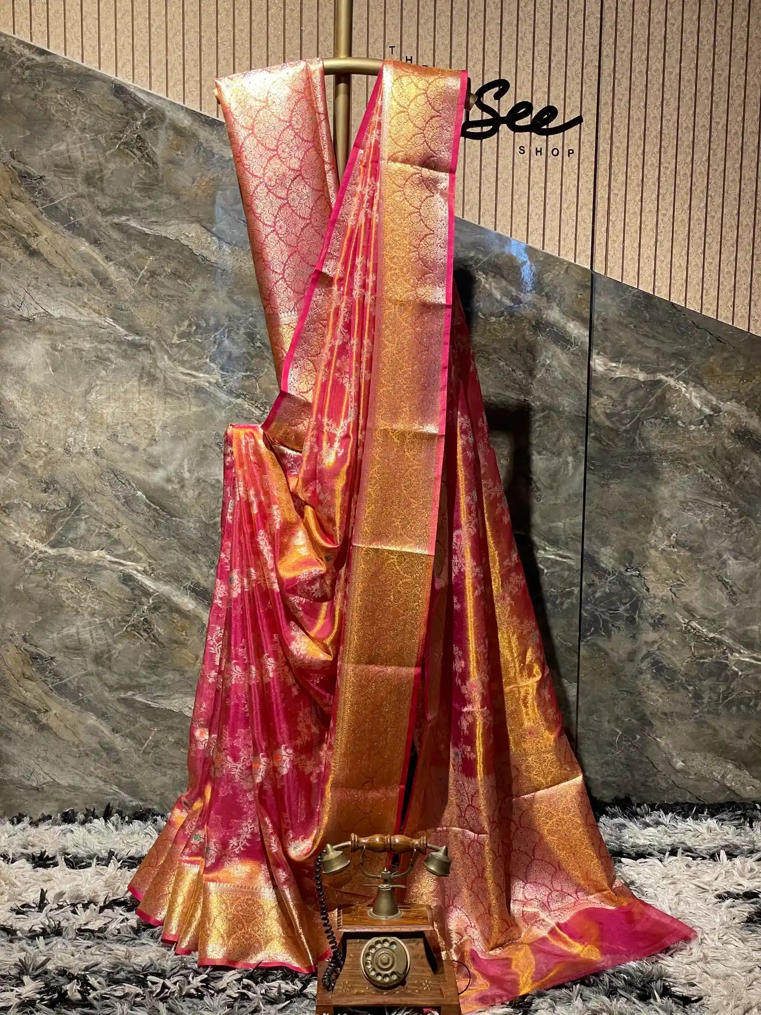 Ready To Wear Rare Rusted Meenakari Tissue Silk Saree – Unique Threads Sarees
