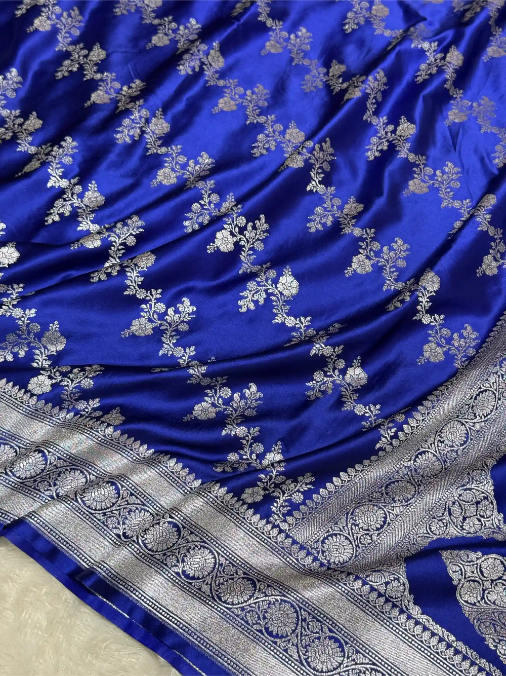 Royal Blue Mashru Katan Silk Silver Zari Leheriya Weave Banarasi Saree ...