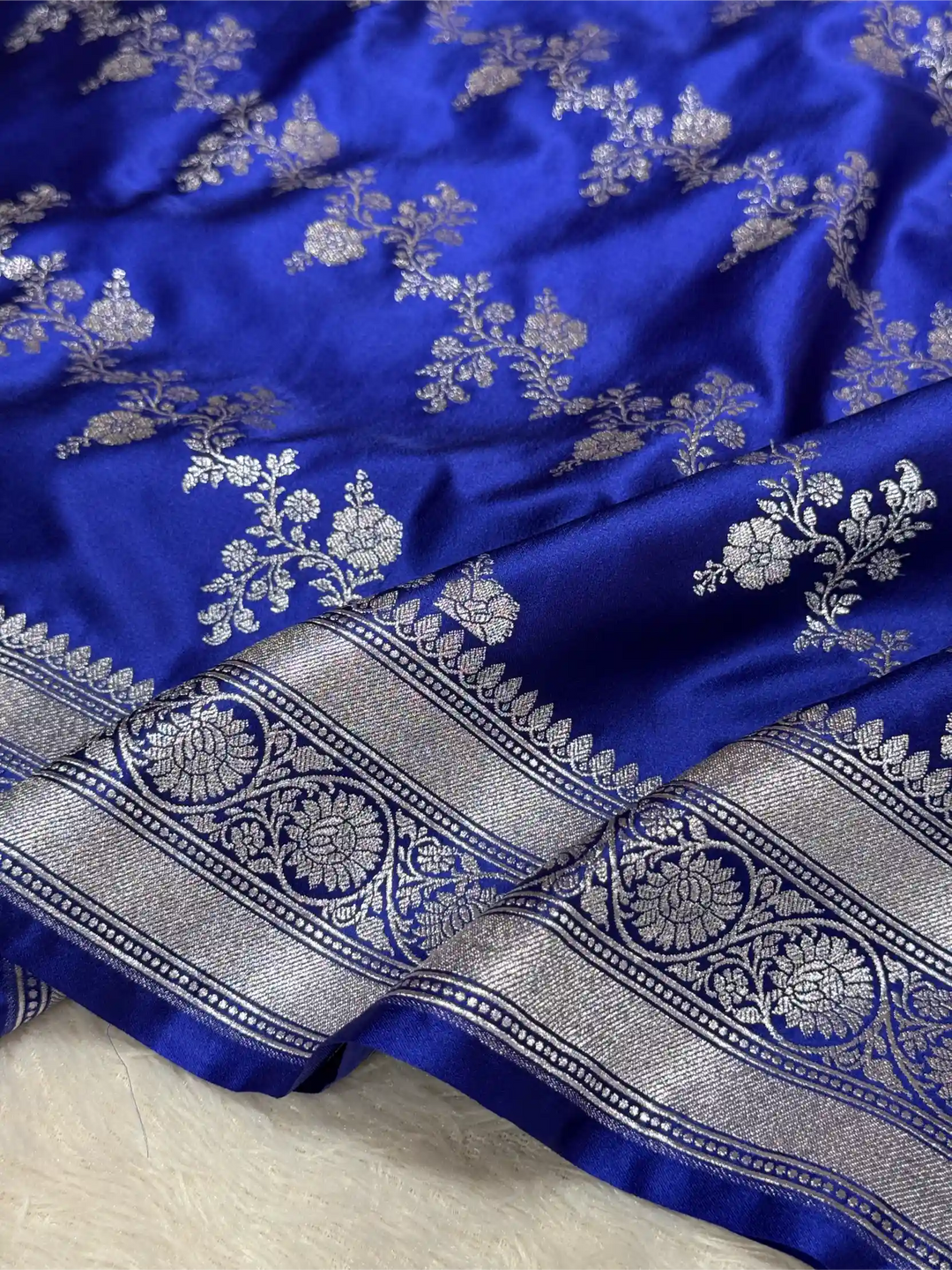 Royal Blue Mashru Katan Silk Silver Zari Leheriya Weave Banarasi Saree ...