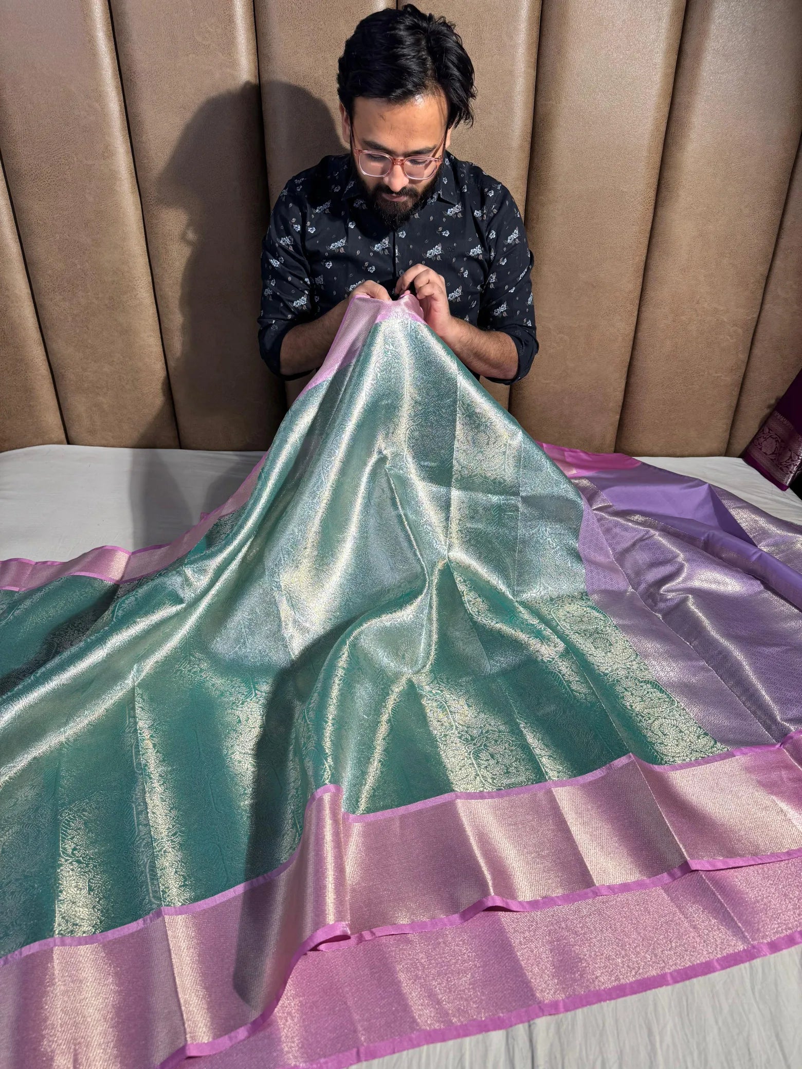 Premium Powder Blue Shade tissue silk saree with rich pallu and blouse ...